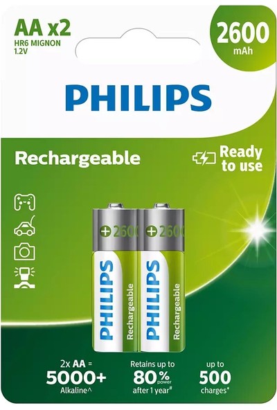 Philips R6B2A260/10 Şarj Edilebilir Aa 2600 Mah 2li Kalem Pil R6B2A260/10