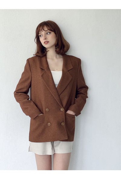Retrobird Dört Düğmeli Kahverengi Kadın Retro Model Blazer Ceket Retrobird Dört Düğmeli Kahverengi Kadın Retro Model Blazer Ceket