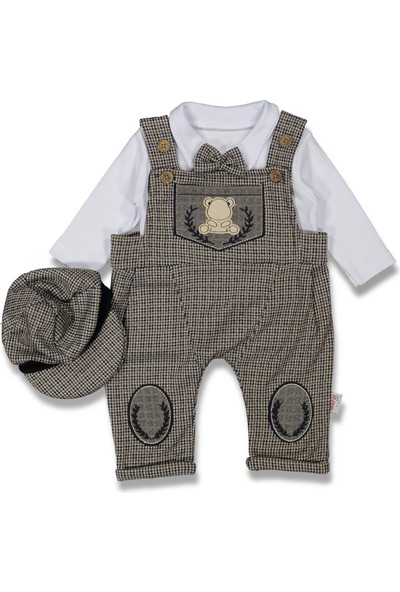Murat Baby Kahve Kasketli Askılı Slopetli 3'lü Bebek Takımı