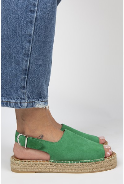 Manijero Juana Kadın Deri Önü Açık Yeşil Sandalet