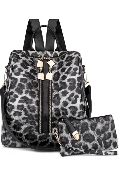 Gahome 2 Adet Kadın Moda Omuz Çantası Leopar Inek Baskı Su