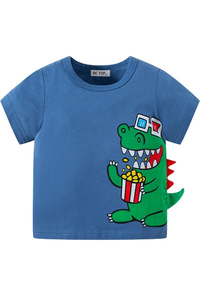 Çocuk Dinozor Kısa Kollu Tişört, Çocuk Bebek Baskılı Stereo Üst(Yurt Dışından)