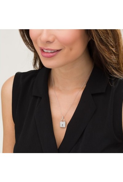ZYC Kadın 925 Zirkon Taşlı Asma Kilit Gümüş Kolye