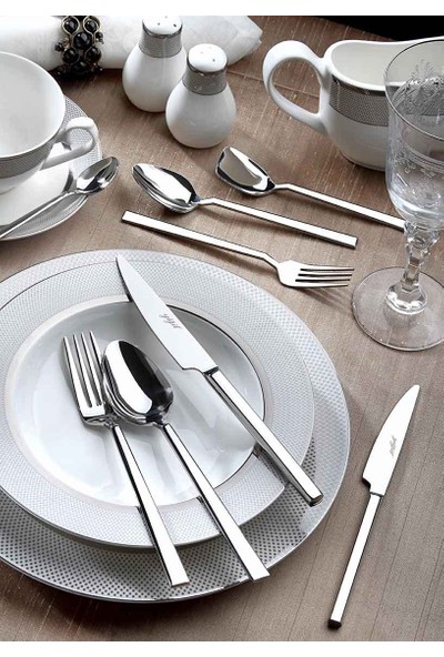 Yiğit 72 Parça Zümrüt 12 Kişilik Çelik Düz Kaşık Çatal Seti Takımı