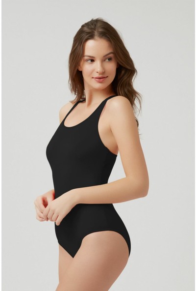 Kom Jana Sırt Detaylı Yüzücü Mayosu Siyah