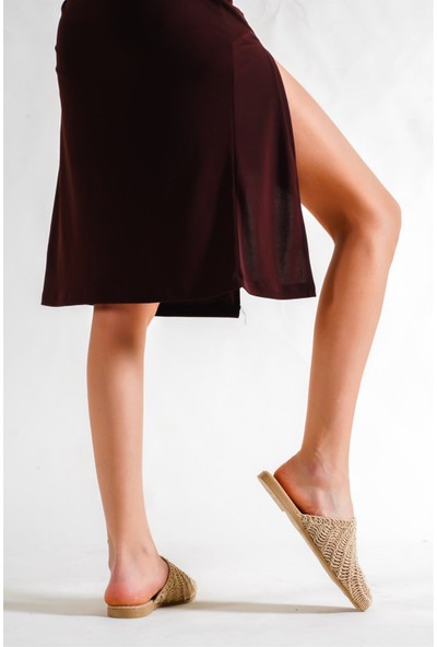 EFW Aria Hasır Nakış Krem Terlik