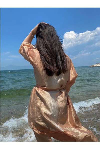 Senem Neyiş Özel Tasarım Krinkıl Saten Kuşaklı Kimono