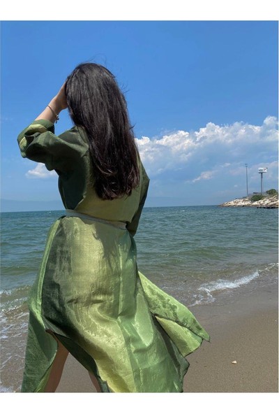 Senem Neyiş Özel Tasarım Krinkıl Saten Kuşaklı Kimono