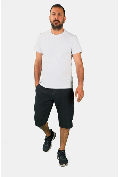 Erkek Keten Kapri Lacivert