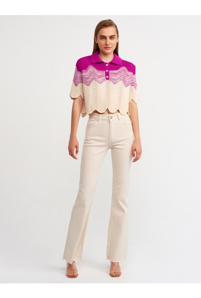 Dilvin 10162 Polo Yaka Kısa Kol Kazak-Ahududu