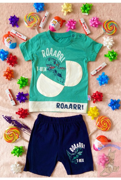 Kangurucuk %100 Pamuk Erkek Çocuk Dino T-Rex Baskılı Şortlu Takım Kangurucuk %100 Pamuk Erkek Çocuk Dino T-Rex Baskılı Şortlu Takım