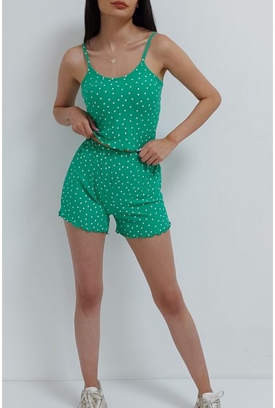 Colezium Ip Askılı Puantiyeli Şortlu Takım Yeşil