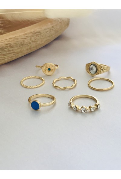 Mercan Aksesuar Gold Renk 7 Adet Taşlı Şövalye Çoklu Yüzük Seti Mercan Aksesuar Gold Renk 7 Adet Taşlı Şövalye Çoklu Yüzük Seti