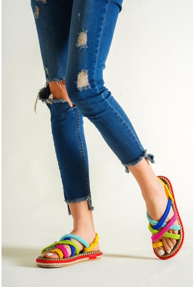Bayan Gökkuşağı Halat Terlik&sandalet