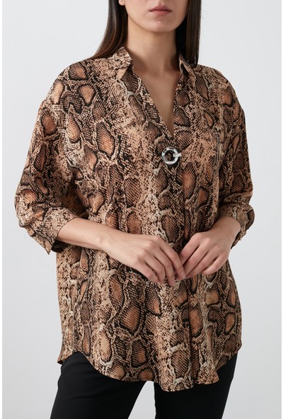 Ayhan Kadın Kadın Desenli Krep Bluz