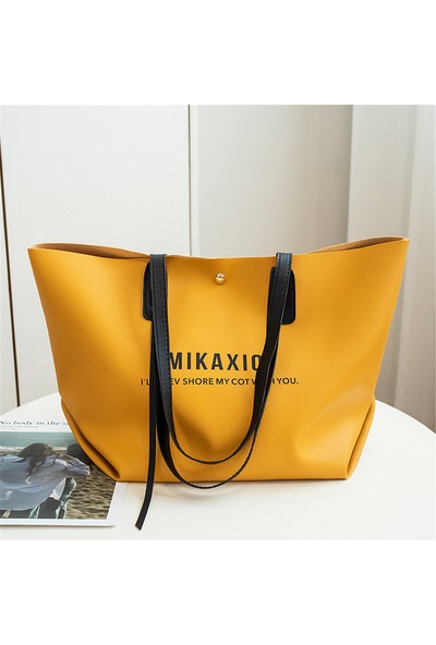 Xinyifeiyang Omuz Çantası Büyük Kapasiteli Bez Çanta Harfli Mıknatıslı Toka Siyah (Yurt Dışından)