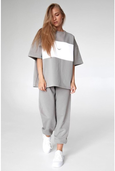 Madmext Boyalı Gri Kısa Kollu Eşofman Takımı MG1524