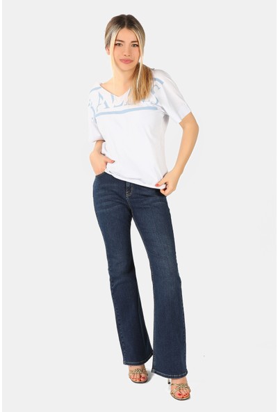 Kadın Çan Paça Kot Pantolon Koyu Mavi