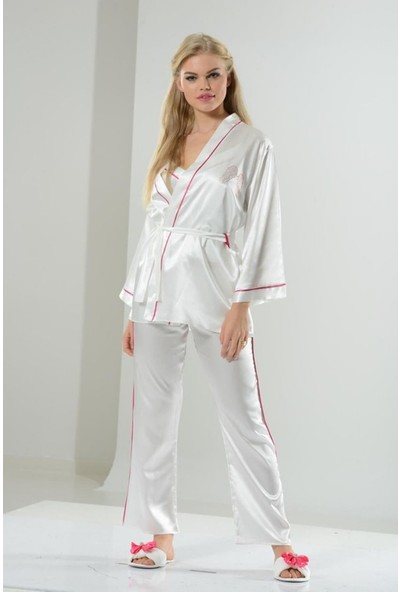 Asimod 3 Parça Bride Çeyizlik Saten Pijama Takımı Asimod 3 Parça Bride Çeyizlik Saten Pijama Takımı