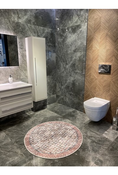 Brillant Robert Dama Desen Saçaksız Yuvarlak Banyo Paspası Ebat 100X100