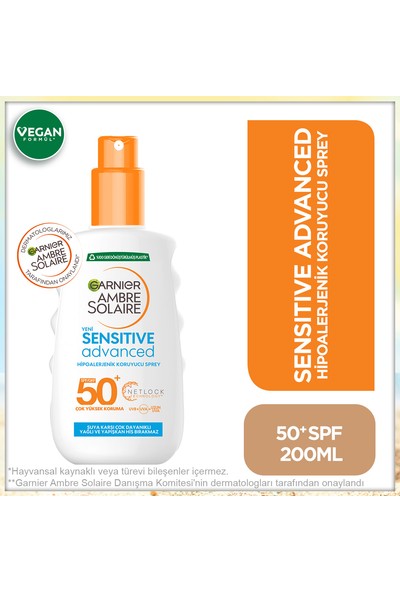 Garnier Ambre Solaire Sensitive Advanced Koruyucu Sprey GKF50+ 200ML Garnier Ambre Solaire Sensitive Advanced Koruyucu Sprey GKF50+ 200ML