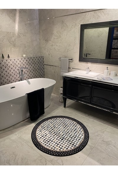 Brillant Robert Dama Desen Saçaksız Yuvarlak Banyo Paspası Ebat 100X100