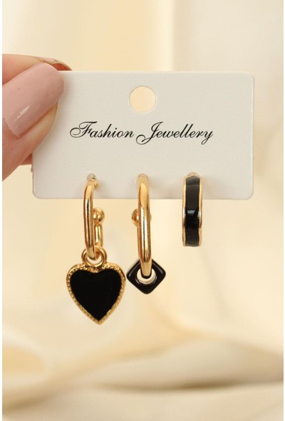 Clariss Siyah Mineli Kalp Model Küpe Seti Clariss Siyah Mineli Kalp Model Küpe Seti