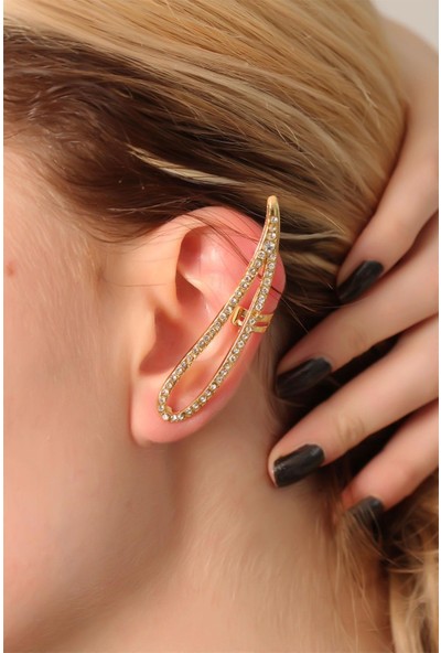 Clariss Altın Renkli Zirkon Taşlı Kıkırdak Küpe