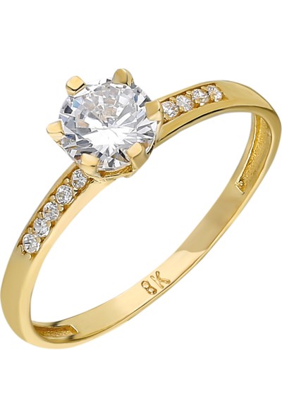 Chavin Altın 0,80 crt. Zirkon Tek Taş Yüzük br15