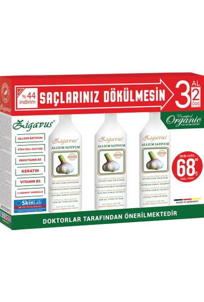 Zigavus Sarımsaklı Şampuan 250 Ml 3 Al 2 Öde Kofre Paket