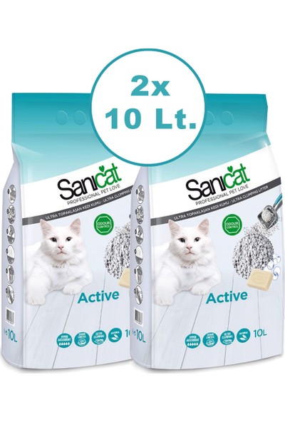 Sanicat Active Topaklaşan Marsilya Sabunu Kokulu İnce Kedi Kumu 2 x 10 Lt Sanicat Active Topaklaşan Marsilya Sabunu Kokulu İnce Kedi Kumu 2 x 10 Lt
