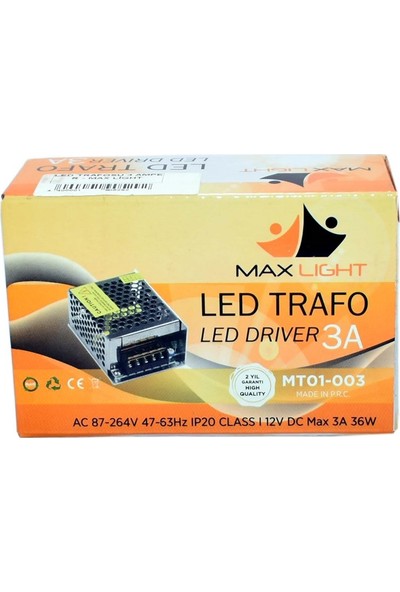 Satış Sepetim Led Trafosu 3 Amper - Max Light Satış Sepetim Led Trafosu 3 Amper - Max Light