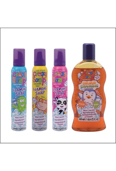 Crazy Soap Çocuklar İçin Banyo Köpüğü 225 ml 3'lü Mavi Beyaz Pembe ve Renk Değiştiren Banyo Sabunu 300 ml Turuncudan Yeşile Crazy Soap Çocuklar İçin Banyo Köpüğü 225 ml 3'lü Mavi Beyaz Pembe ve Renk Değiştiren Banyo Sabunu 300 ml Turuncudan Yeşile