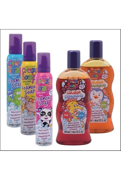 Crazy Soap Çocuklar İçin Banyo Köpüğü 225 ml 3'lü Mavi Beyaz Pembe Ve Renk Değiştiren Sabun 300 ml 2'li Kırmızıdan Maviye Turuncudan Yeşile Crazy Soap Çocuklar İçin Banyo Köpüğü 225 ml 3'lü Mavi Beyaz Pembe Ve Renk Değiştiren Sabun 300 ml 2'li Kırmızıdan Maviye Turuncudan Yeşile