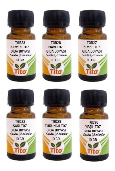 Tito Toz Gıda Boyası Temel Renkler Seti [Suda Çözünür] 6Lı