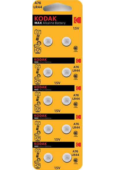 Kodak A76/LR44 Alkalin Düğme Pil - 10'lu Paket Kodak A76/LR44 Alkalin Düğme Pil - 10'lu Paket