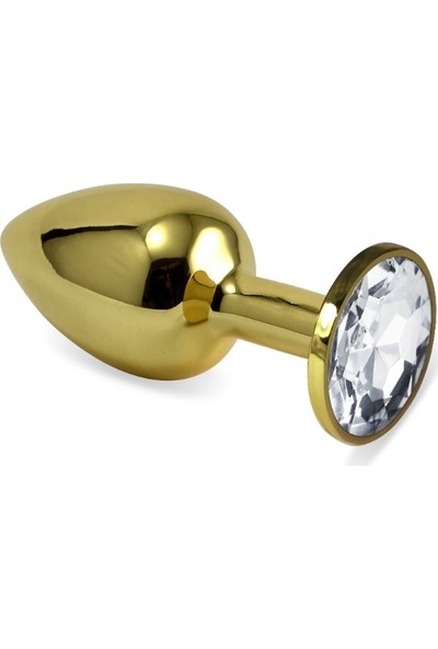Lovetoy JW Gold Metal Beyaz Taşlı Lüks Anal Plug Küçük Boy Tıkaç 7 cm