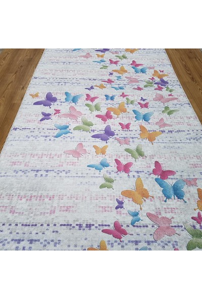Halıforum Yolluk Modelleri Kaymaz Taban Kelebekli Renkli Yolluk Halı 80 x 150 Cm