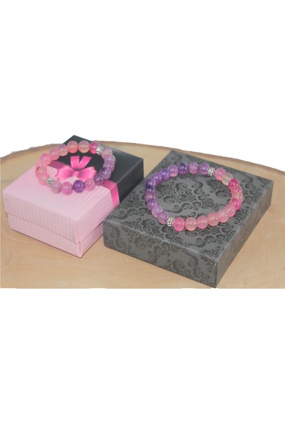 Rd Ekoavm Pembe Ve Mor Akik Anne-Çocuk Bileklik Doğaltaş Bileklik Rdeblk014