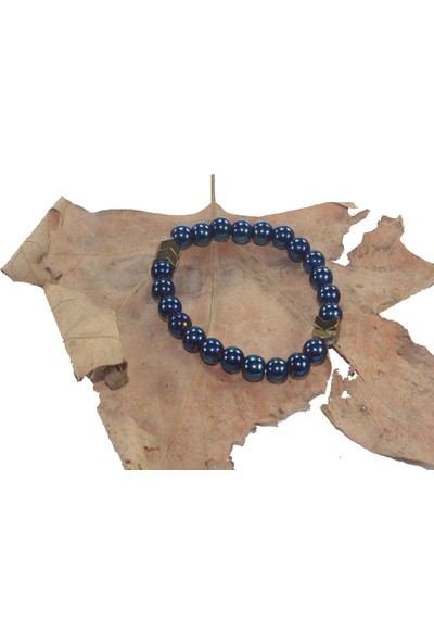 Rd Ekoavm Sarı Lacivert Hematit Doğal Taş Bay Bayan Bileklik Rde330031