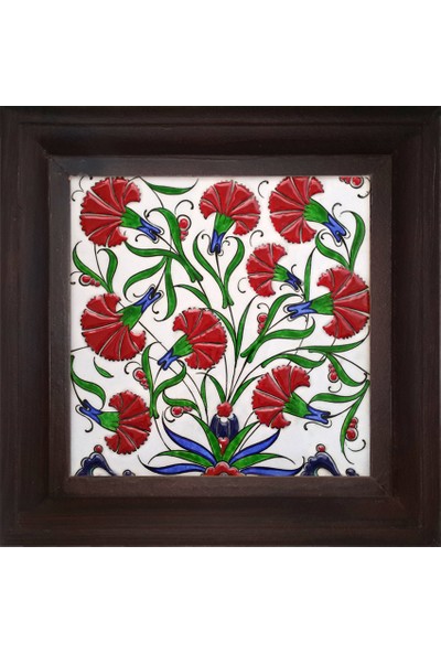Armada Çini 20X20 Cm Ed 109 Karanfil Bahçesi İznik Desenli Kütahya Çini Pano