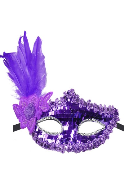 PartiBulutu Balo Maske Mor Pullu Tüylü