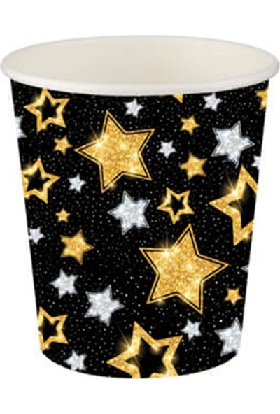 Partifabrik Gold Yıldızlar Siyah Karton Bardak