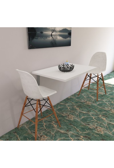 Nur Mobilya Katlanır Mutfak Masası Çalışma Masası Beyaz