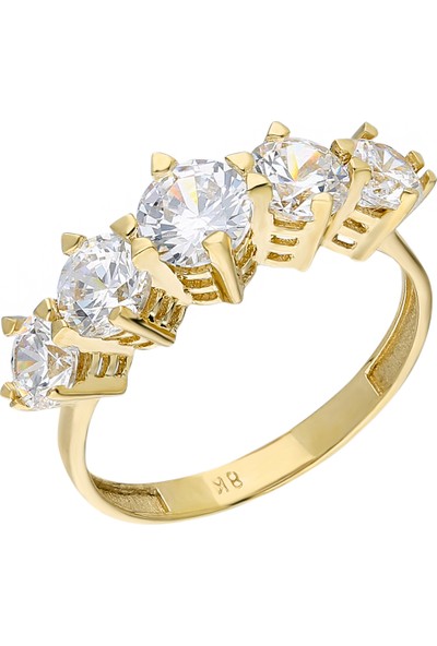 Chavin 5 Taş 2,1 Crt. Taşlı 2,5 Gr. Altın Zirkon Yüzük Dy14Sr Chavin 5 Taş 2,1 Crt. Taşlı 2,5 Gr. Altın Zirkon Yüzük Dy14Sr