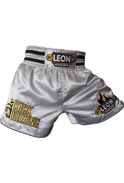 Leon KickBoxing Nakışlı Kick Boks Şortu Gümüş Renk BYL1002