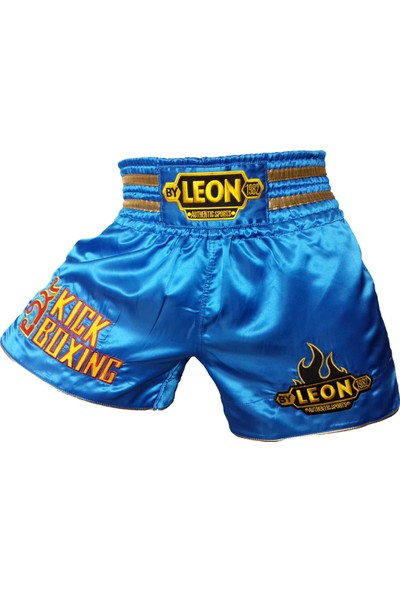 Leon Kickboxing Nakışlı Kick Boks Şortu Mavi BYL1002