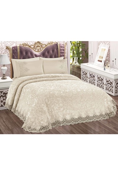 İpekçe Home Saraylı Fransız Dantelli Battaniye Seti Krem İpekçe Home Saraylı Fransız Dantelli Battaniye Seti Krem
