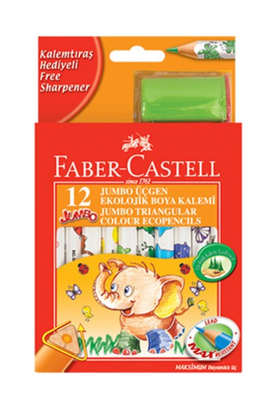 Faber-Castell Jumbo Üçgen Beyaz Gövde Boya Kalemi 12 Renk Yarım Boy Faber-Castell Jumbo Üçgen Beyaz Gövde Boya Kalemi 12 Renk Yarım Boy