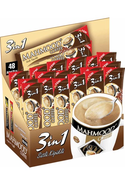 Mahmood Coffee 3ü1 Arada Sütlü Köpüklü 18 gr 48'li Mahmood Coffee 3ü1 Arada Sütlü Köpüklü 18 gr 48'li